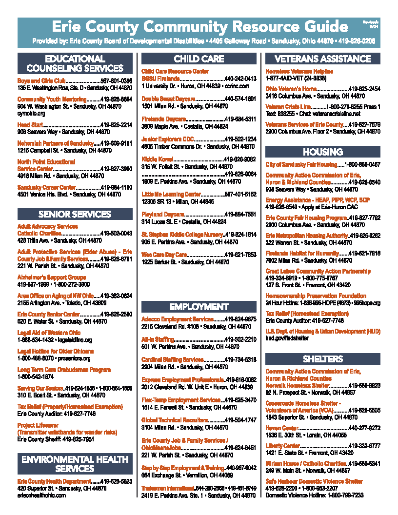 Resource Guide – Erie County Board of Developmental Disabilities